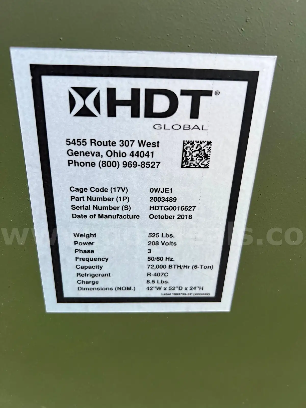 HDT GLOBAL 6 TON AC/HEAT UNIT | GovDeals