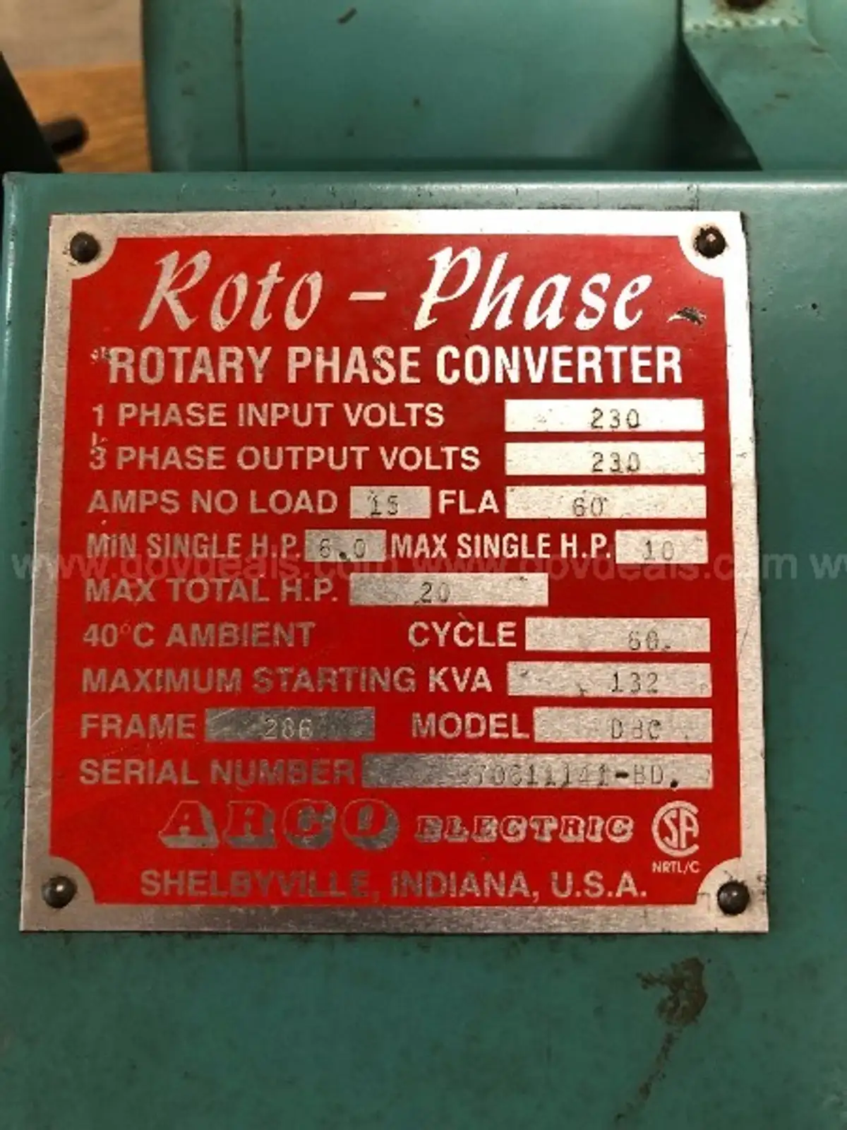Roto–Phase Rotary Phase Converter 20HP | AllSurplus