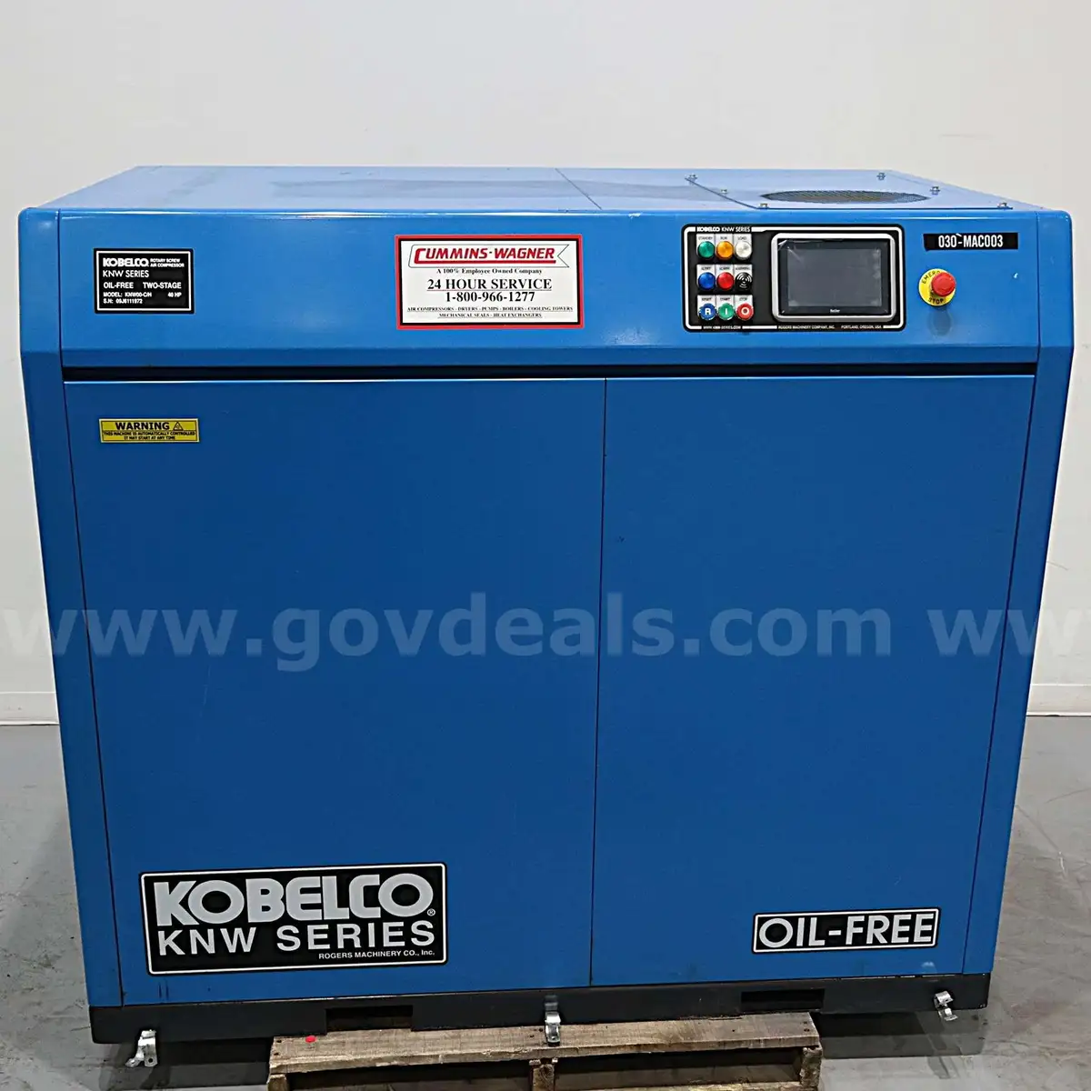 Kobelco KNW Series Rotary Screw Air Compressor KNW00-C/H 40HP | AllSurplus