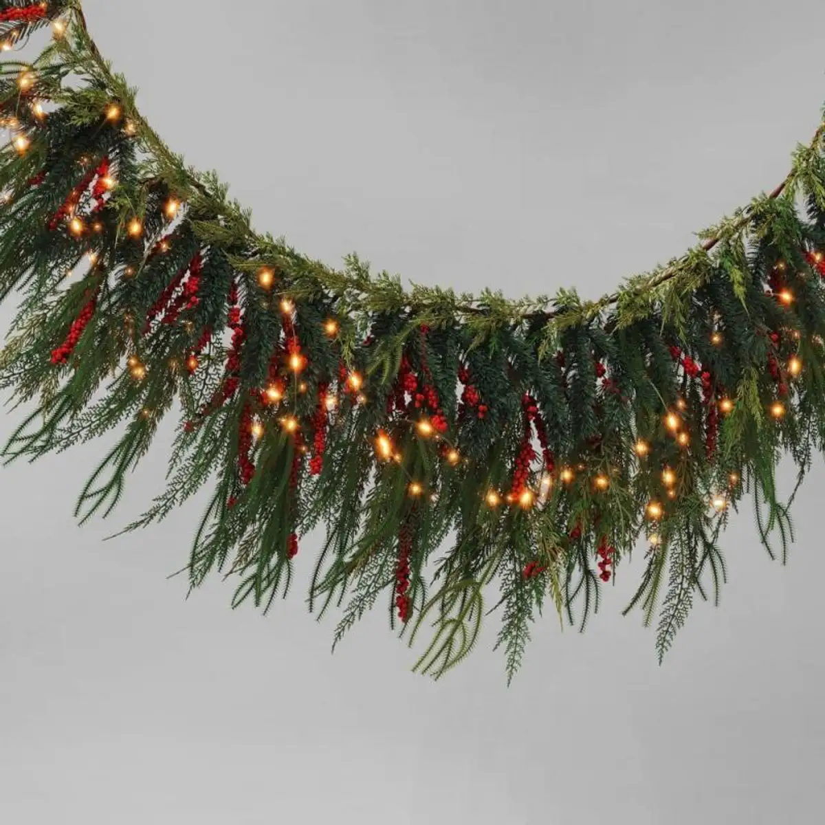 6' Pre-lit Mixed Greenery and Red Berries Artificial Christmas Garland ...