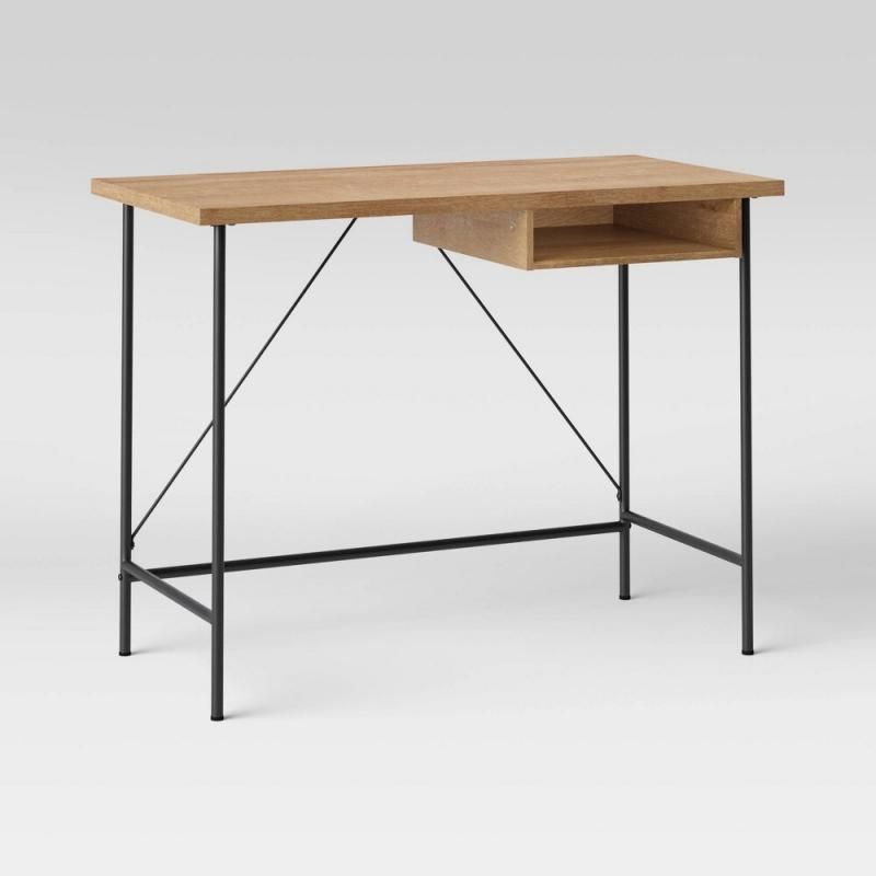 Wood and Metal Writing Desk with Storage Natural Room Essentials AllSurplus Pittston