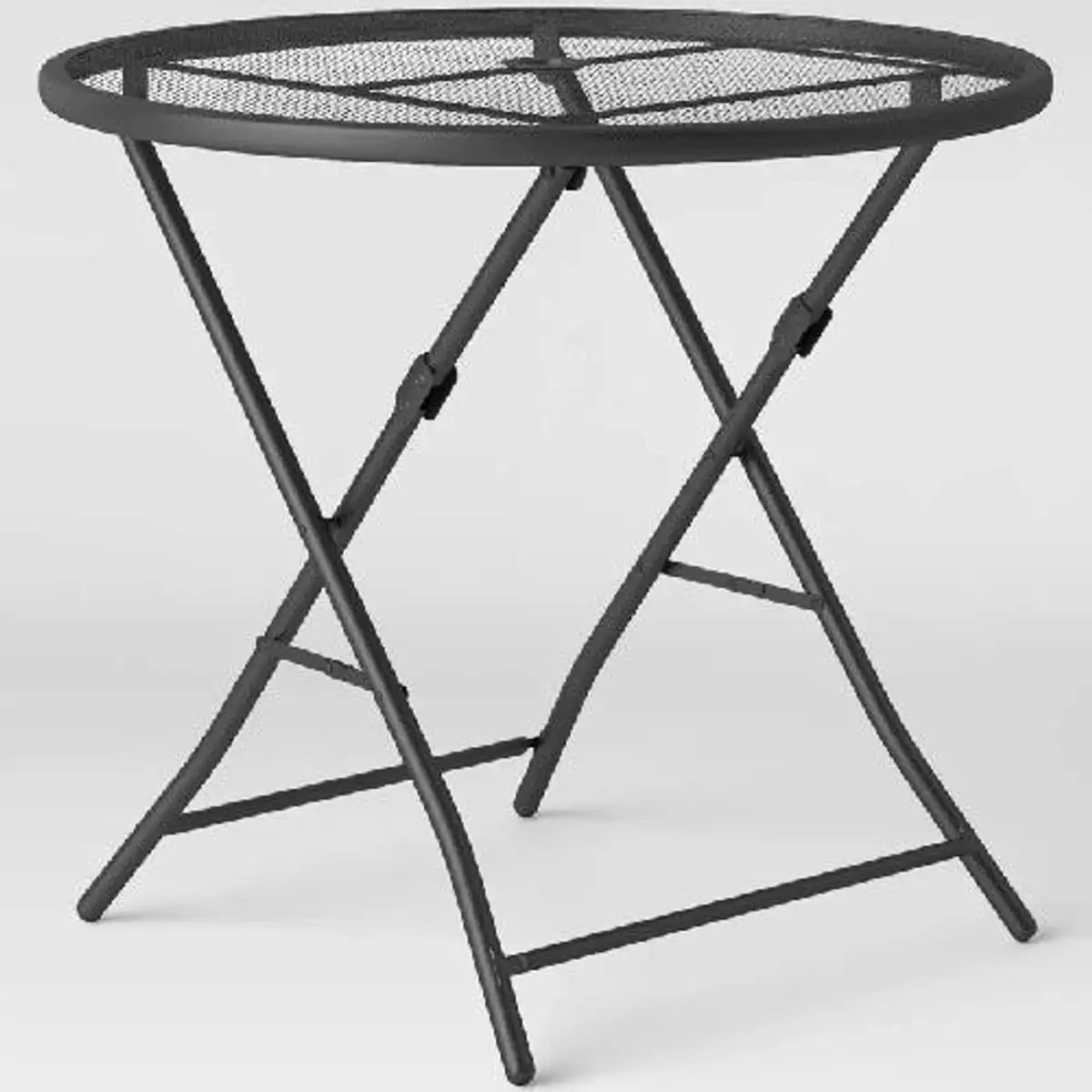 32" Steel Round Metal Mesh Folding Outdoor Portable Dining Table Black ...