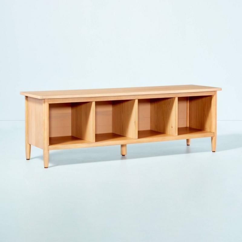 4 Cube Wood Storage Bench Natural Hearth Hand AllSurplus Indianapolis