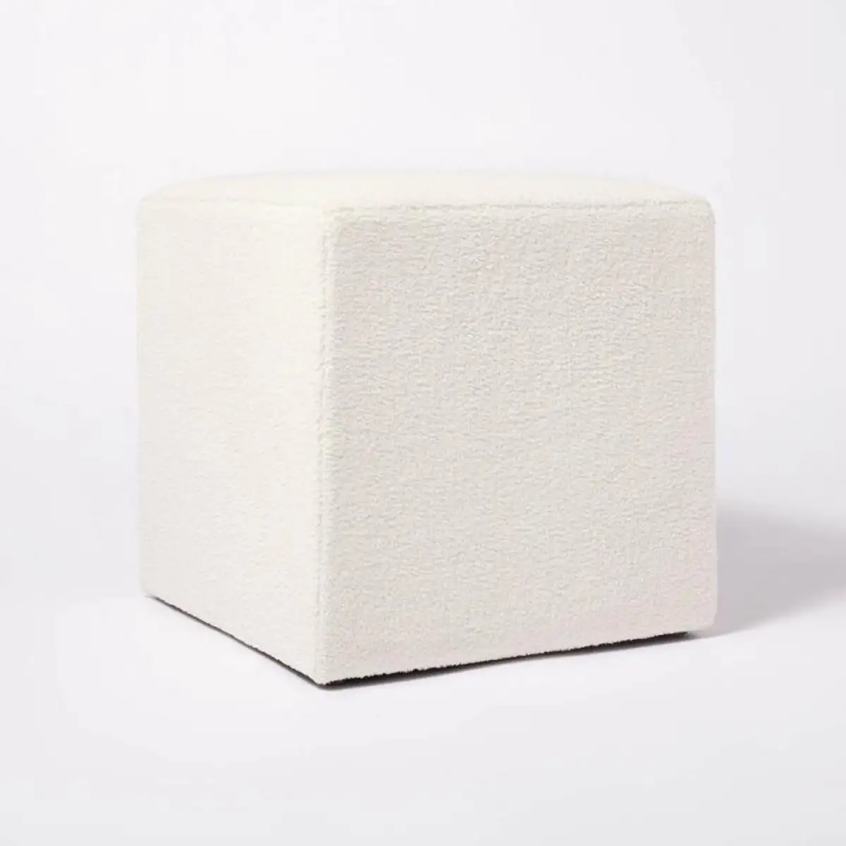 Lynwood Square Upholstered Cube Ottoman Faux Shearling Cream Boucle ...