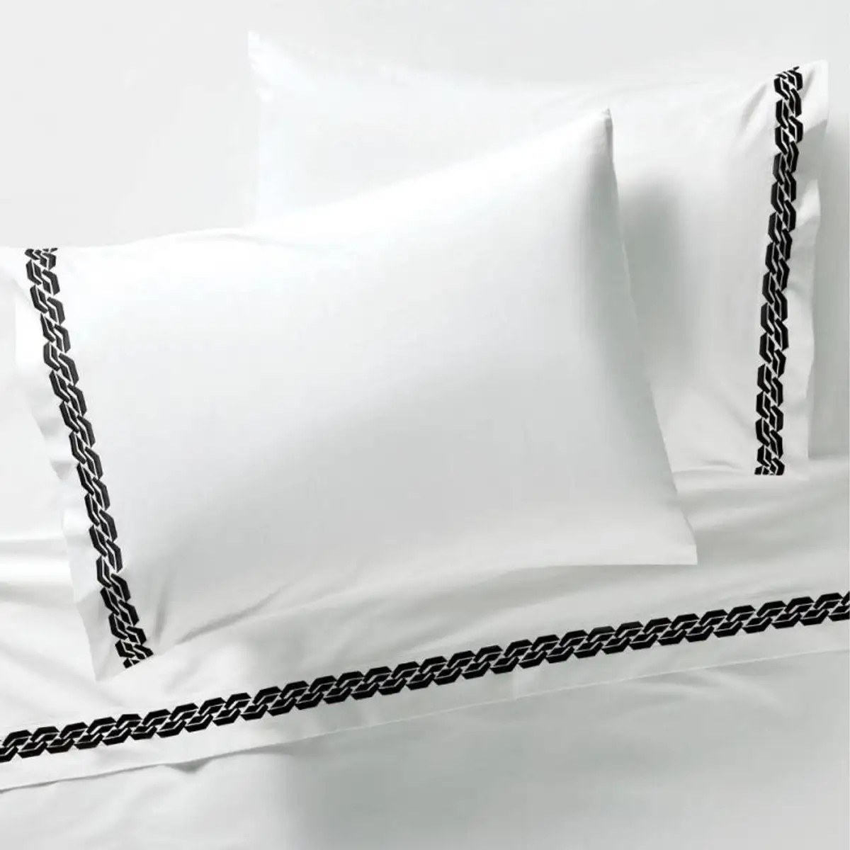Black Chain Embroidery Queen 400 Thread Count Bedding Sheet Set - DVF ...