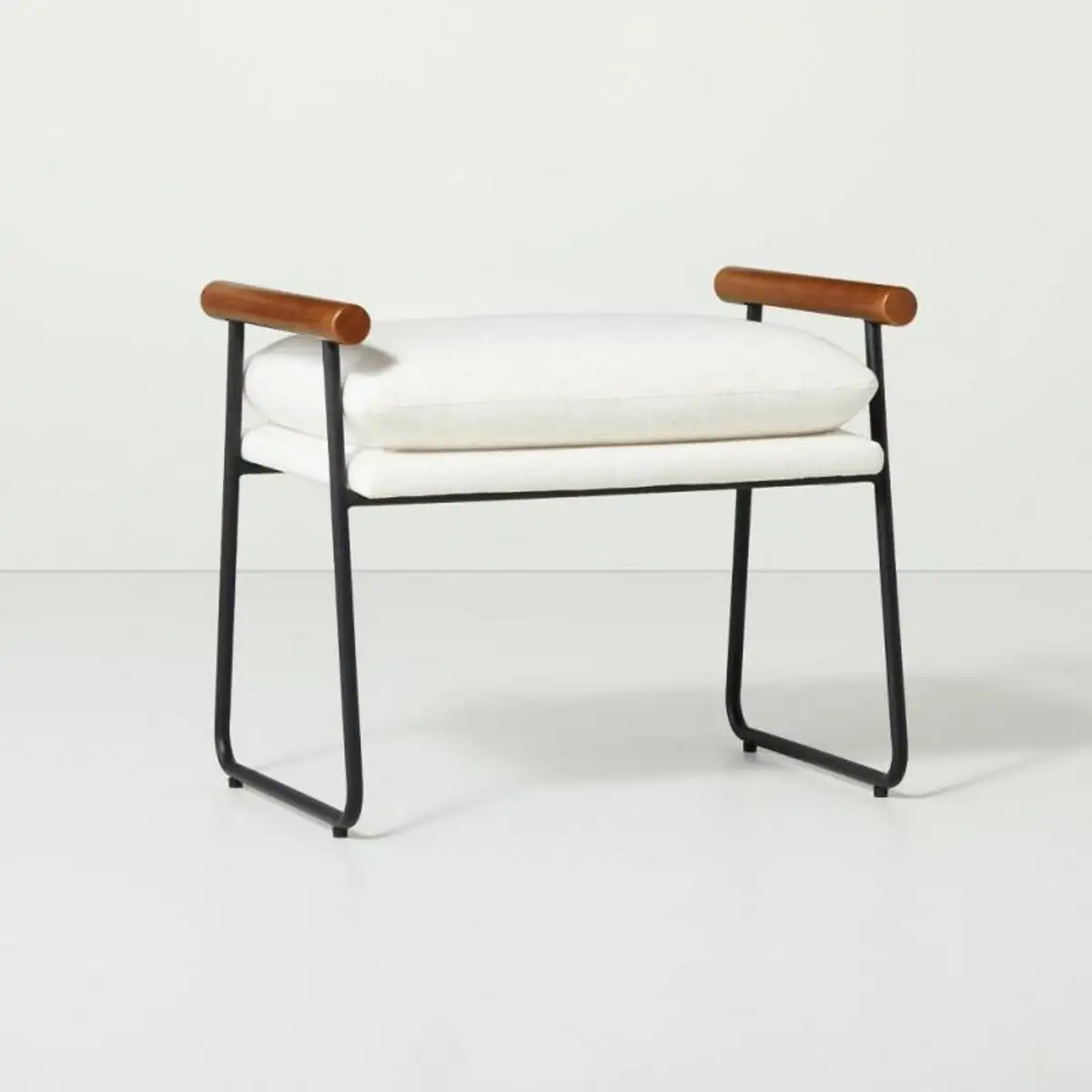 Cushioned Metal & Wood Ottoman in Cream/Black - Hearth & Hand with ...