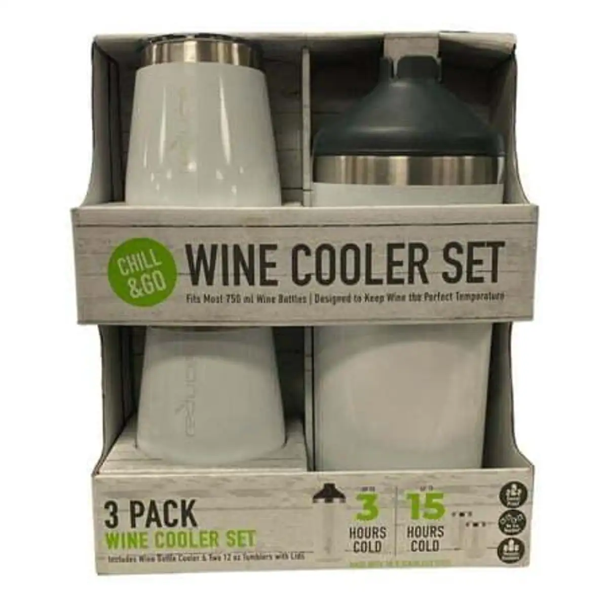 Reduce Wine Bottle Cooler 3-Piece Set with 12-oz. Wine Tumblers (White ...