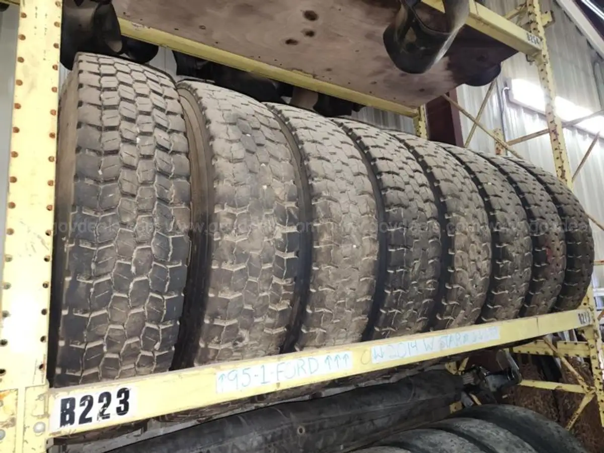 4-qty Goodyear G182 RSD 11R24.5 146B G Tires with rims #1 | AllSurplus