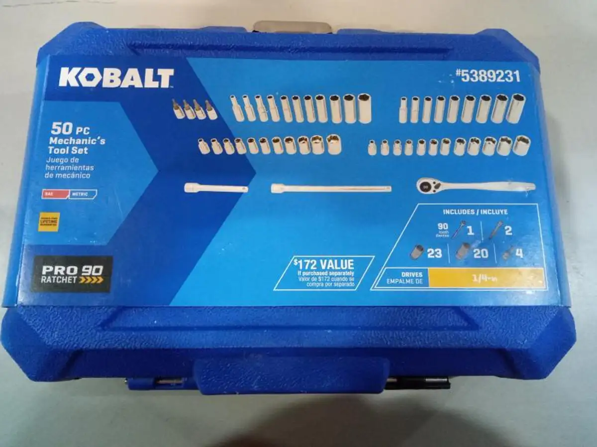 Kobalt 50-Piece Standard (SAE) and Metric Polished Chrome Mechanics Tool Set with Hard Case ...