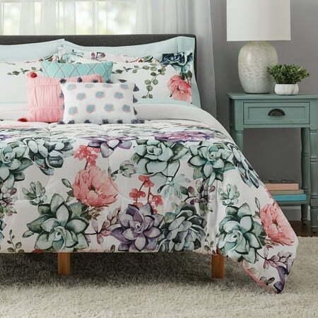 Mainstays White Floral 10 Piece Bed in a Bag Comforter Set With Sheets King AllSurplus Dallas
