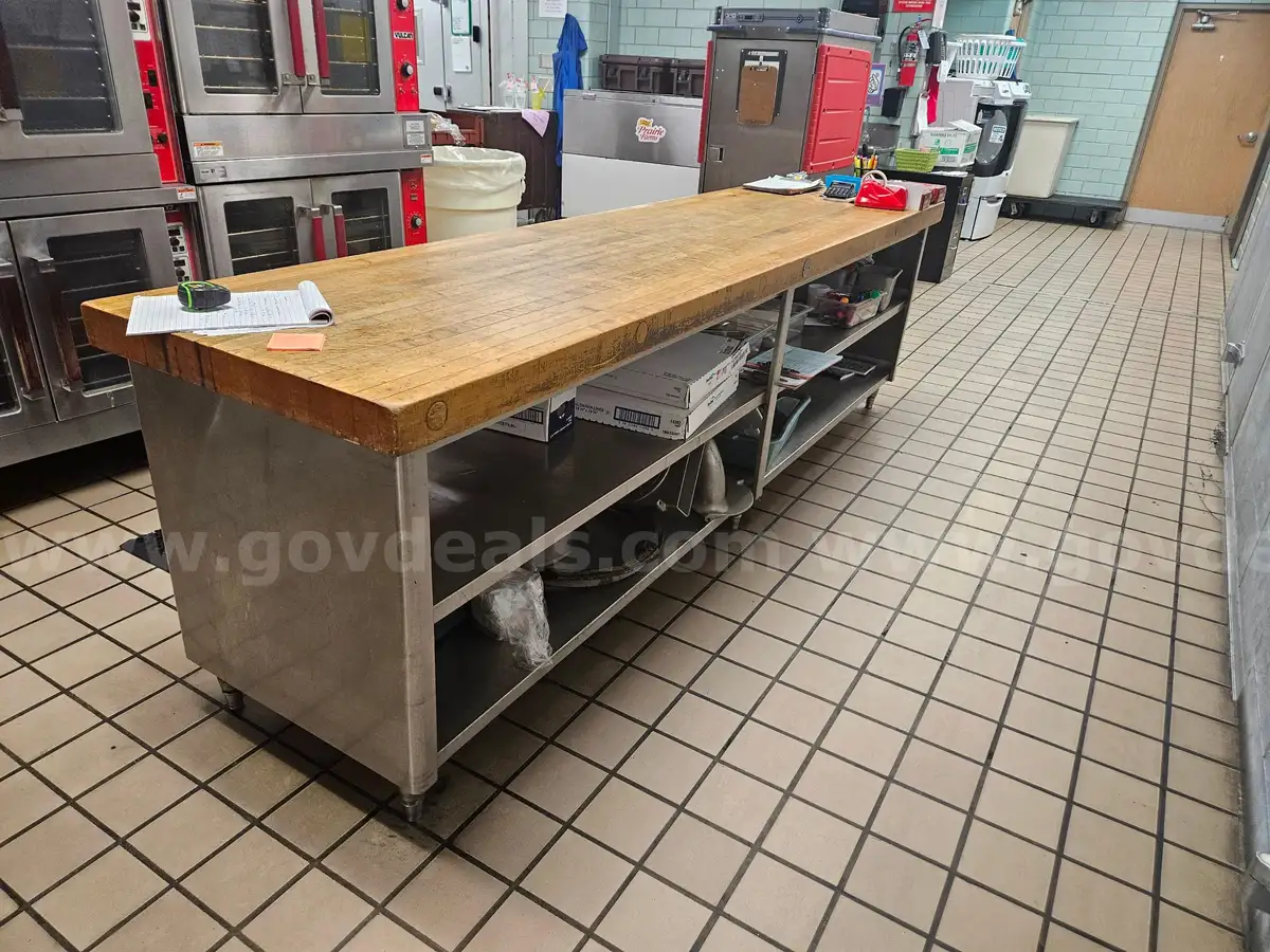 Long Butcher Block Work Table | GovDeals