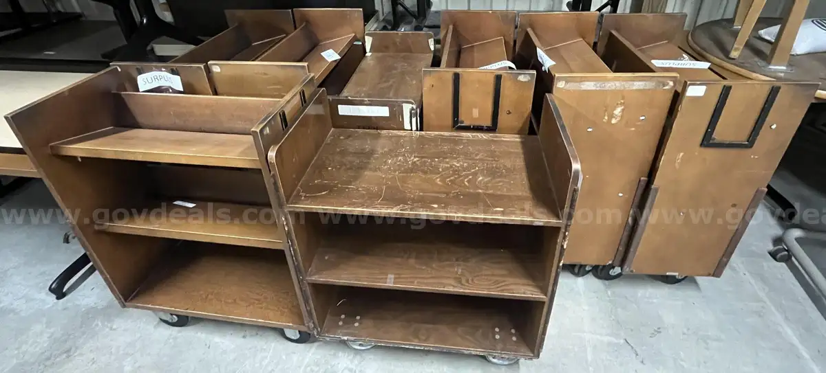 Lot of 8 Wooden Book Carts | AllSurplus