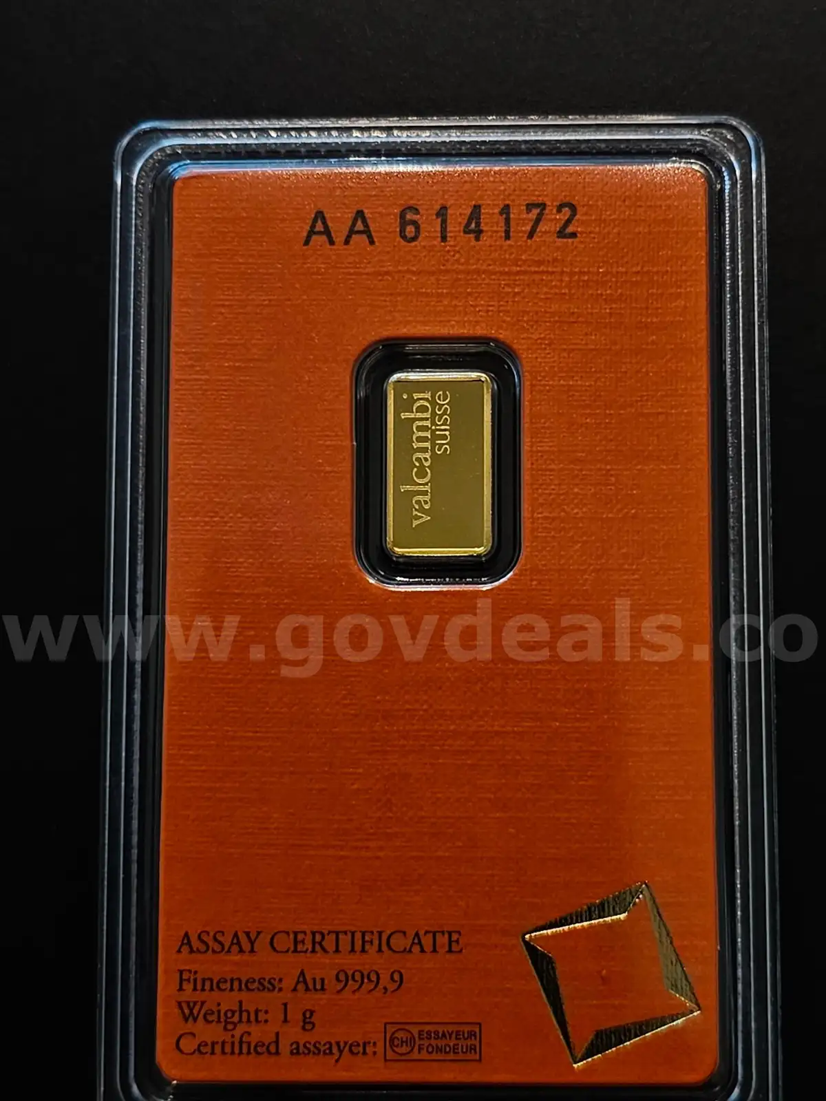 Genuine 1g Gold Bar, Contains .999, 24k Gold | GovDeals