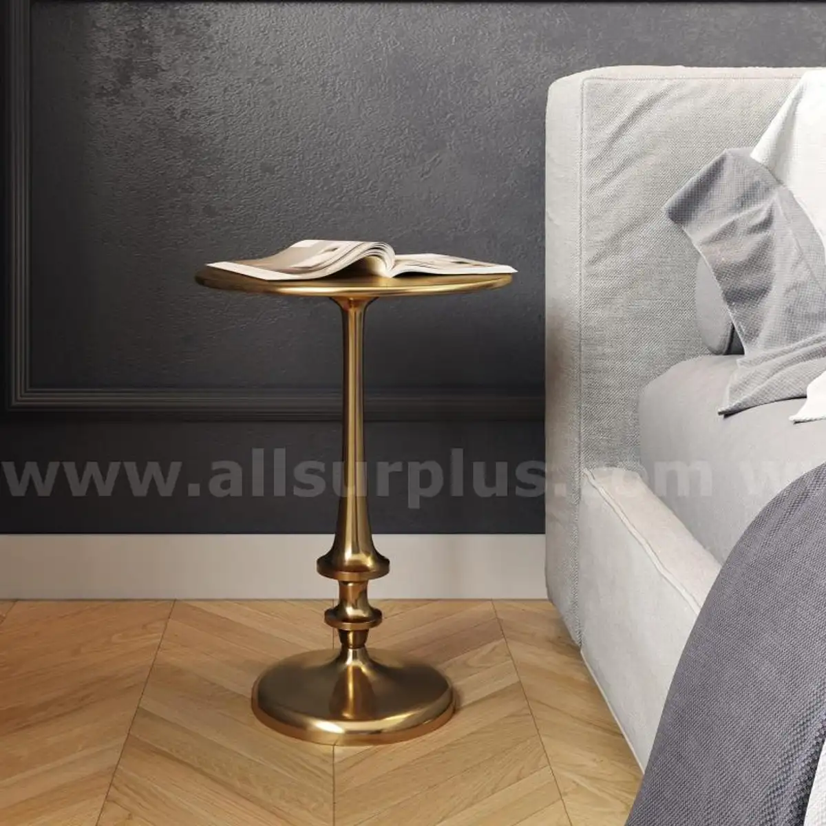 Lavish Home Side Table - Iron Pedestal Table with Antiqued Brass Finish for Couch Loveseat ...