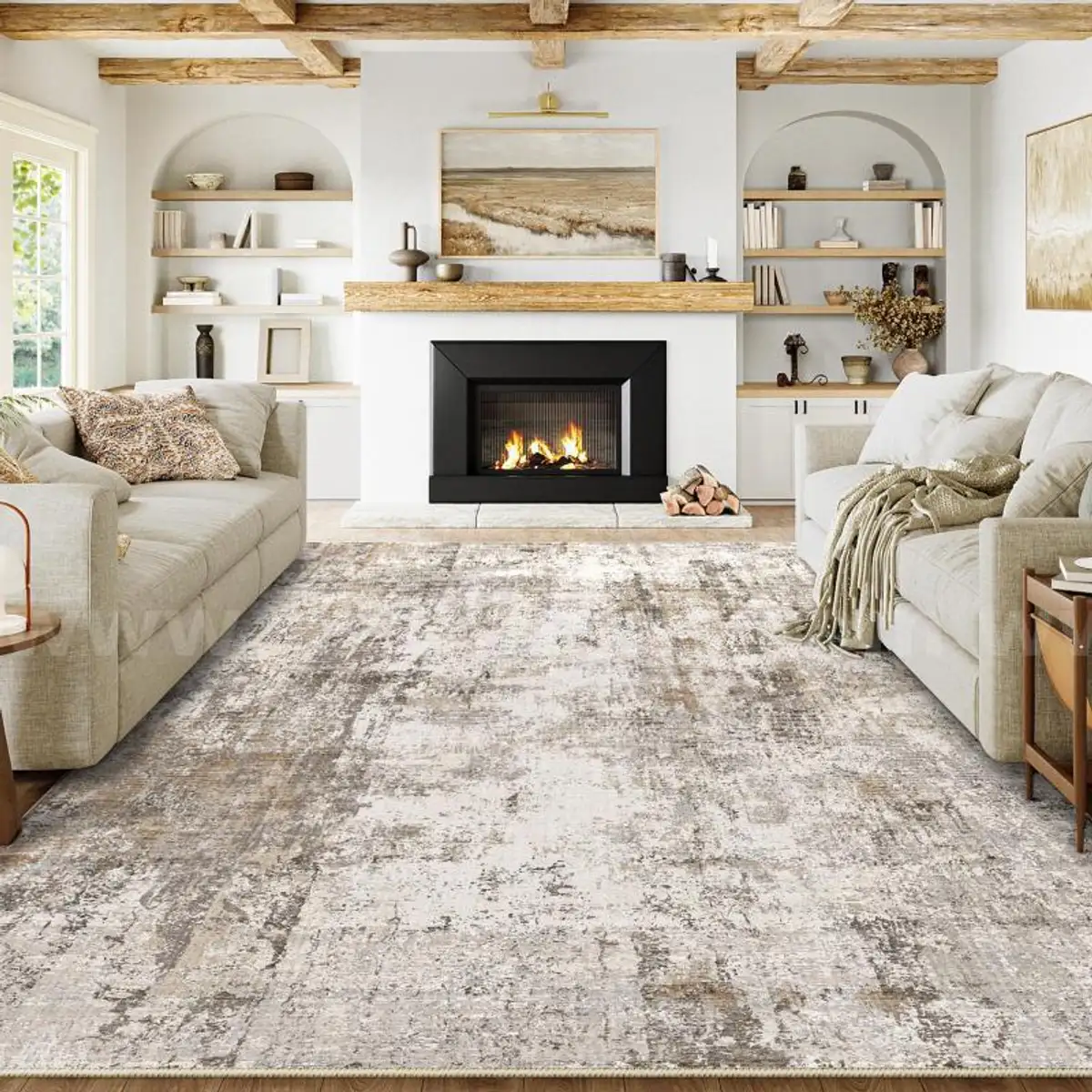 WondRg 9x12 Washable Area Rug Brown Grey Neutral Abstract | AllSurplus ...