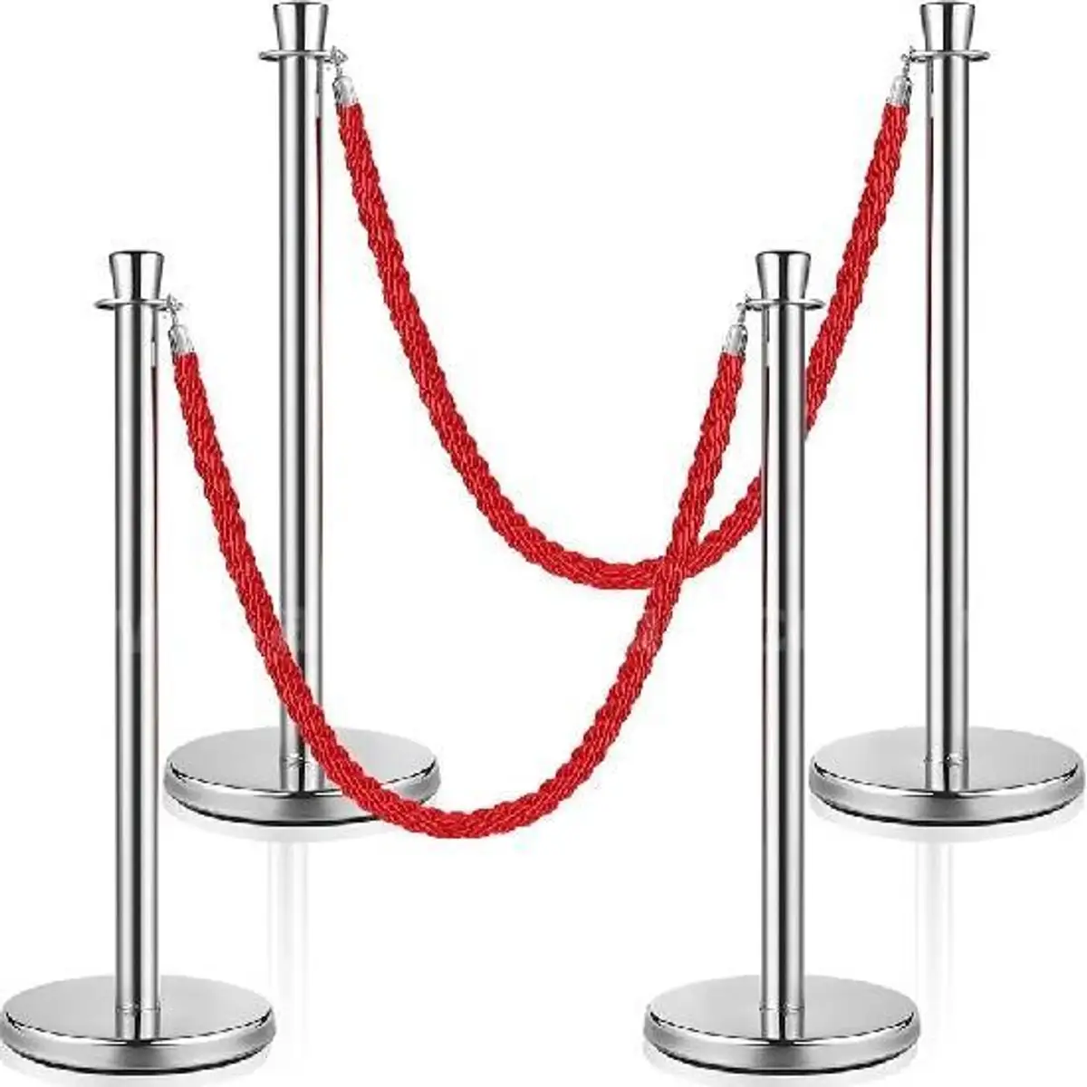 Stainless Steel Stanchion Post Stanchions with Red Braided Rope | AllSurplus | Cincinnati