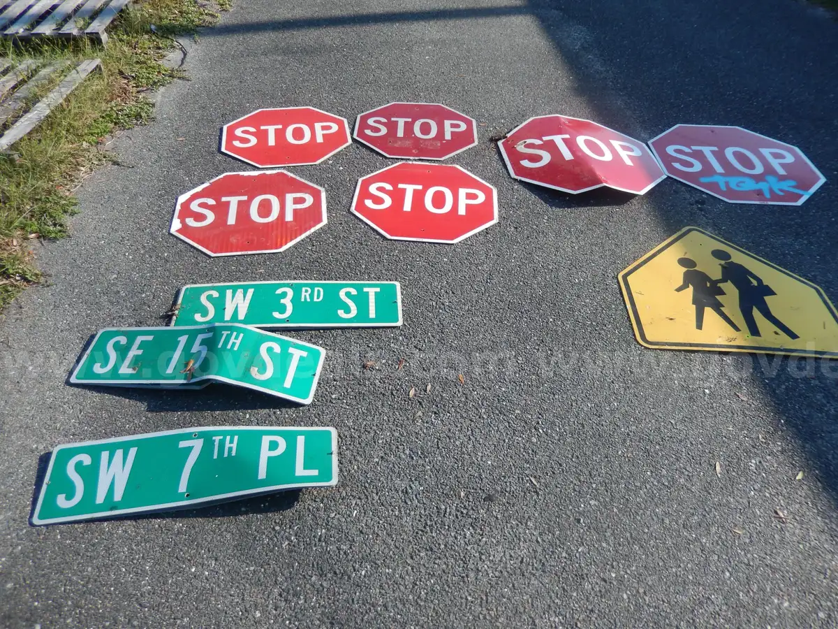 USED (3) STREET SIGNS, (6) STOP SIGNS, (1) PEDESTRAIN SIGN | AllSurplus
