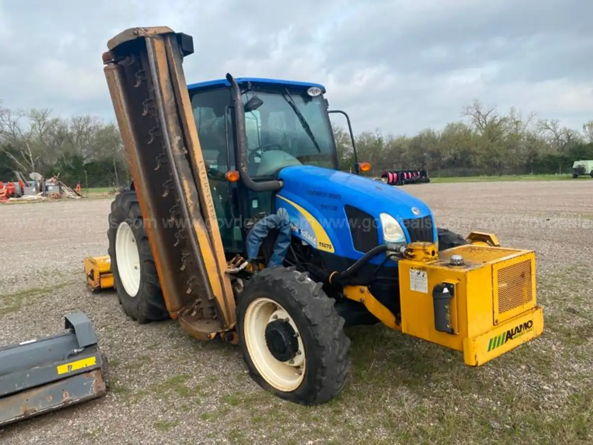 New Holland T5070 Tractor with triple Flail Interstater Mowers | AllSurplus