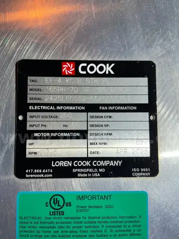 Four (4) Cook ACRUD-HP VF Upblast Centrifugal Exhaust Ventilator Roof ...