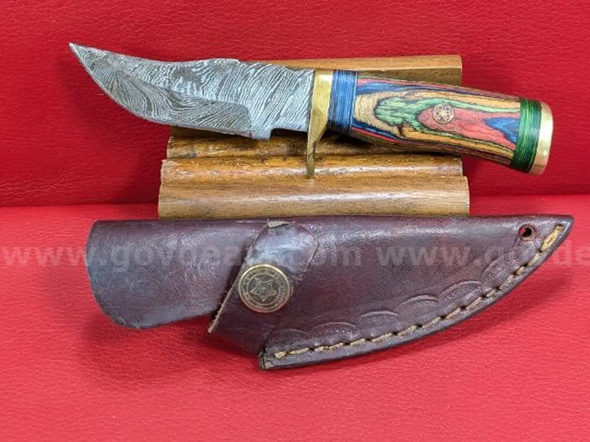 Great Seal of Oklahoma Damascus Fixed Blade Knife with Sheath/PRE-OWNED ...