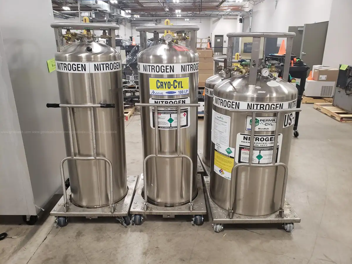 (2) 230L Dewar's on Casters and (3) 180L Dewar's on Casters | AllSurplus